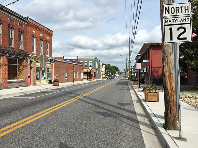 Empty streets don't mean empty stories. Maryland Route 12 cuts through Snow Hill's historic district, where every building holds chapters of Eastern Shore history.