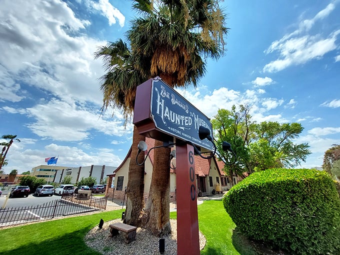 Palm trees and blue skies create a deceptively cheerful backdrop for the museum's sign—vacation photos that'll make your friends say "wait, what?" 