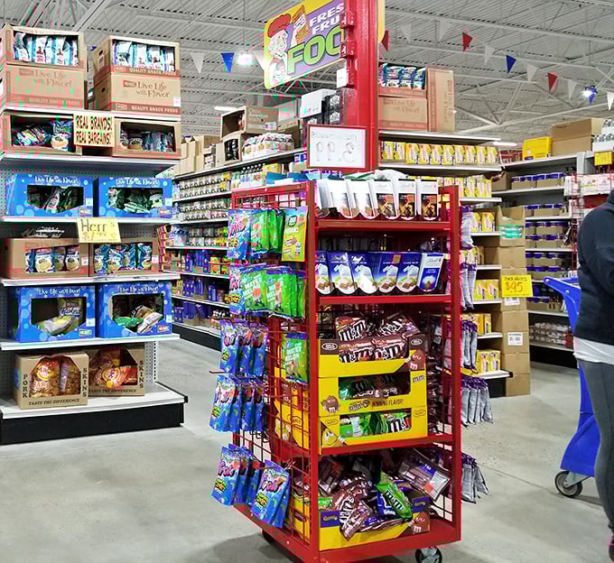 The snack aisle at Ollie's – where diet plans go to die and pantry restocking becomes an extreme sport of willpower versus bargain hunting.