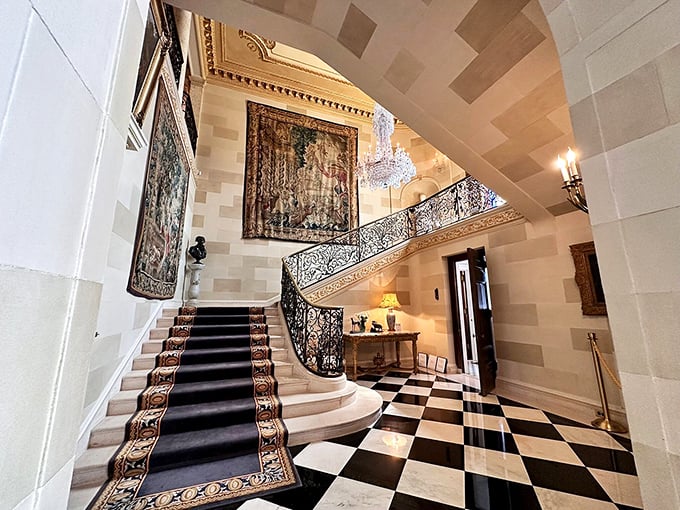 This grand staircase wasn't just built for walking—it was designed for dramatic entrances that would make Scarlett O'Hara rethink her technique.