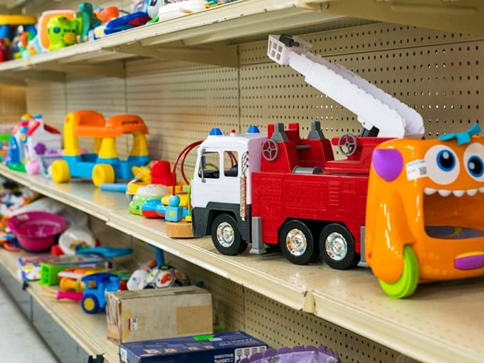 Childhood nostalgia by the shelf-full. That fire truck might cost less than your morning latte but delivers joy that lasts.