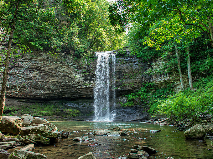 Cherokee Falls cascades down with the grace of a ballet dancer and the power of thunder.