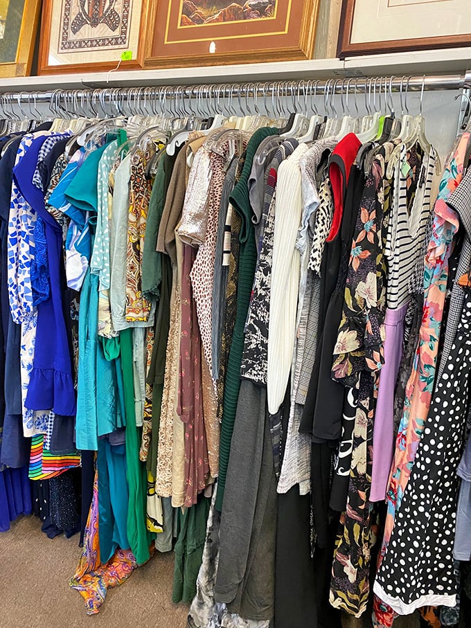 Every garment tells a story—from vibrant florals to classic stripes. This isn't just shopping; it's time travel through decades of fashion.
