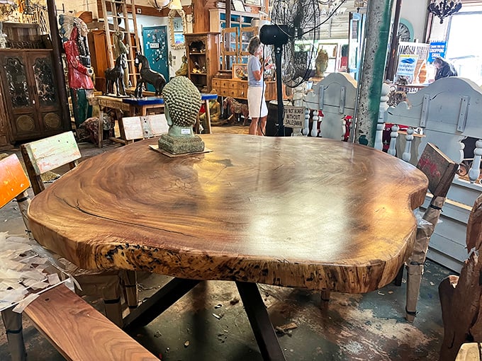 This gorgeous wooden table has more character than most reality TV stars and twice the staying power.
