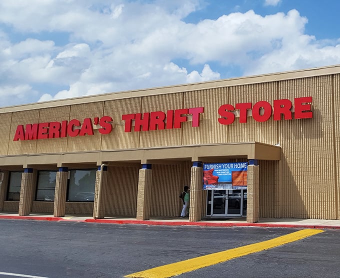 America's Thrift Store stands proud like the retail equivalent of the Statue of Liberty – "Give me your castoffs, your bargains!"