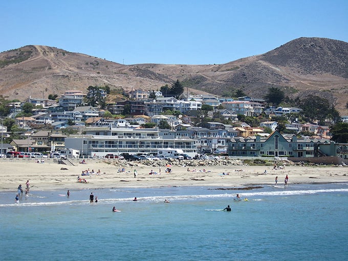 Cayucos pier stretches into the blue like an invitation to walk on water – no miracles required.