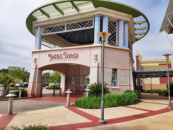 Coastal Grand Mall's grand entrance pavilion says "Come in, the shopping's fine!" with its distinctive architectural flair.