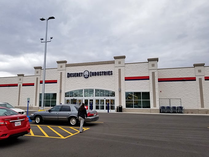 Deseret Industries Ammon's impressive façade hints at the organized treasure trove waiting inside—thrifting on a grand scale.