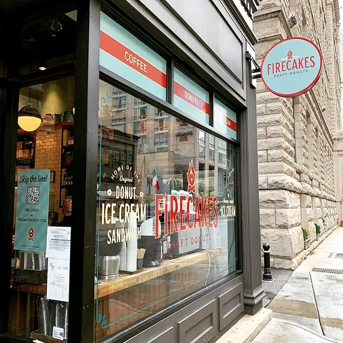Firecakes' sleek urban storefront brings artisanal donut culture to downtown Chicago. Coffee, donuts, and ice cream – the holy trinity!