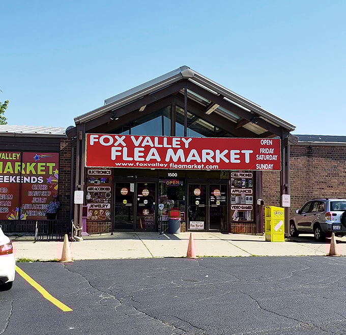 Fox Valley's bold sign promises weekend adventures. Like a beacon for bargain hunters, it's been guiding shoppers to hidden gems for generations.