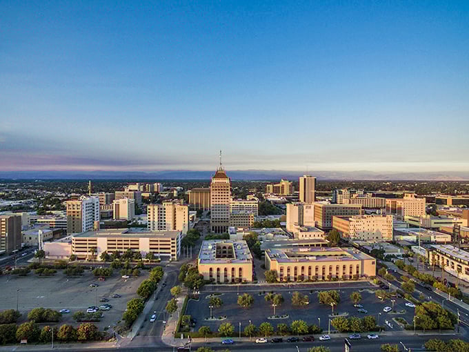 Fresno's downtown skyline rises from the Central Valley like an oasis of urban amenities.