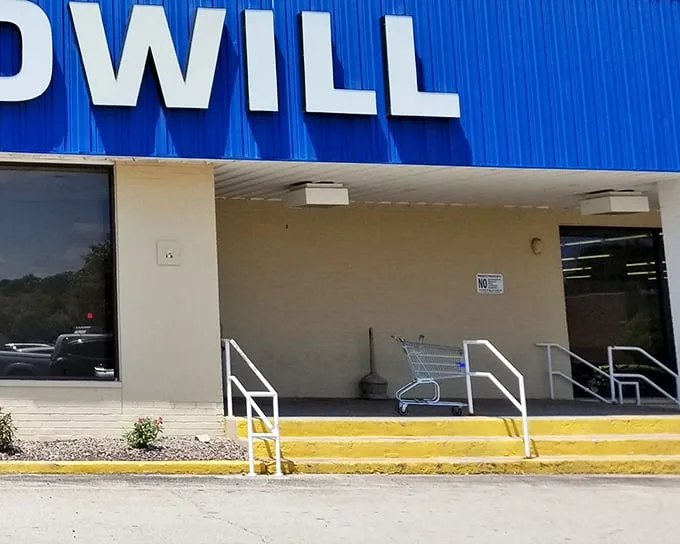 This Springfield Goodwill's blue exterior might look simple, but inside lies a wardrobe goldmine waiting.