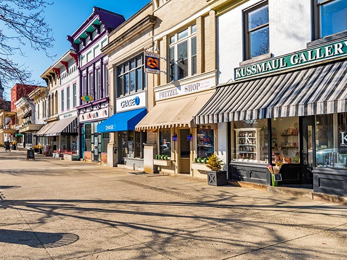 Granville's historic main street stretches like a time capsule through rolling Ohio countryside.