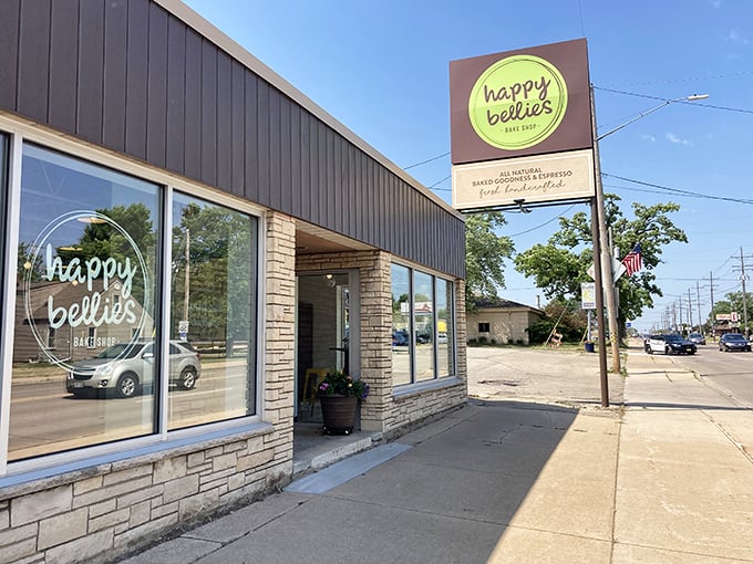 Happy Bellies' modern stone façade hides a treasure trove of treats that live up to the bakery's cheerful name.