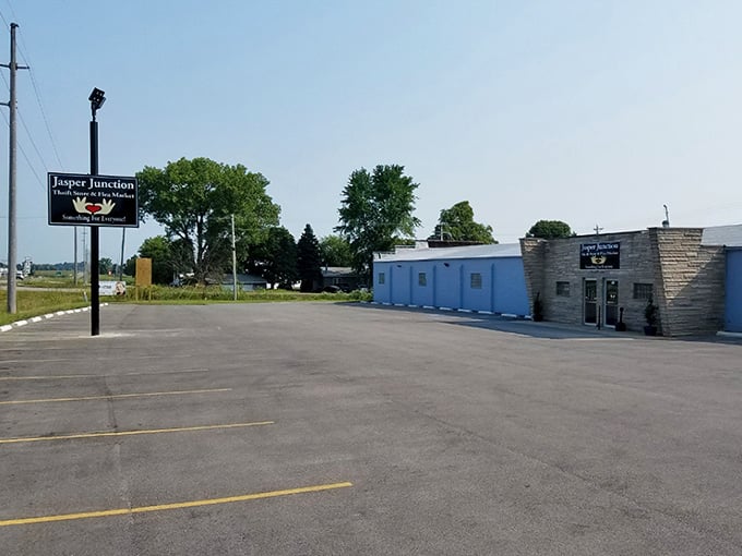 This blue building along the highway hides incredible deals – small-town charm meets serious thrift store magic here.