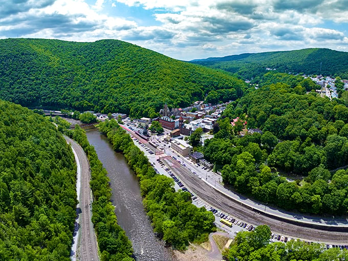 Jim Thorpe nestles in mountain valleys like nature's own jewelry box, sparkling with Victorian-era treasures.