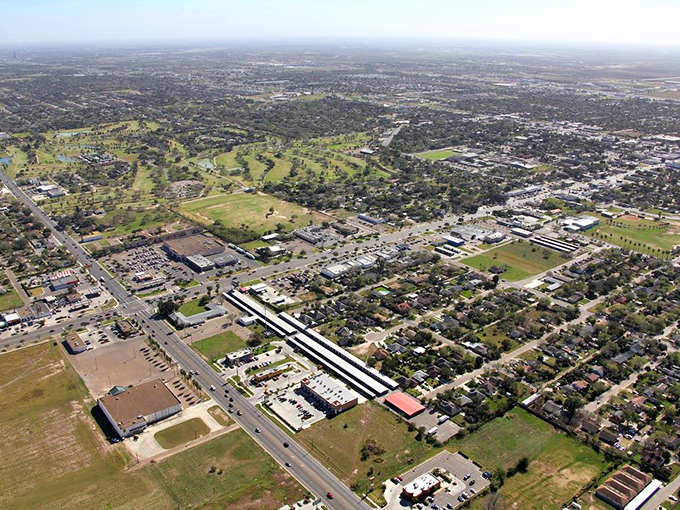 This aerial view shows Mission's neat grid layout perfect for easy navigation and neighborly visits.