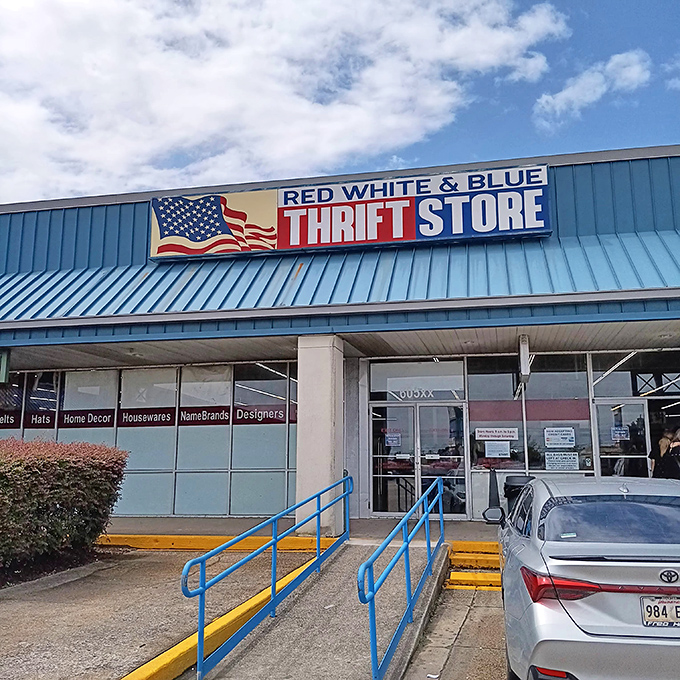 The patriotic blue roof signals you've arrived at bargain heaven—Red, White & Blue's name is as American as thrift shopping.