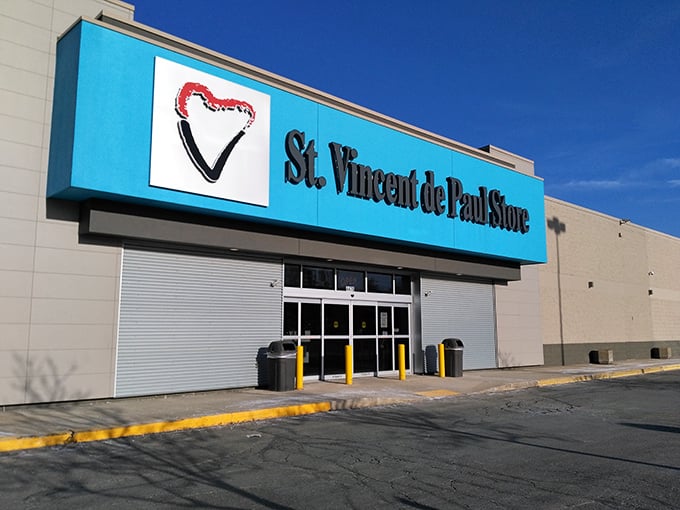 The distinctive blue awning signals you've found a thrift store that takes community service seriously and joyfully.