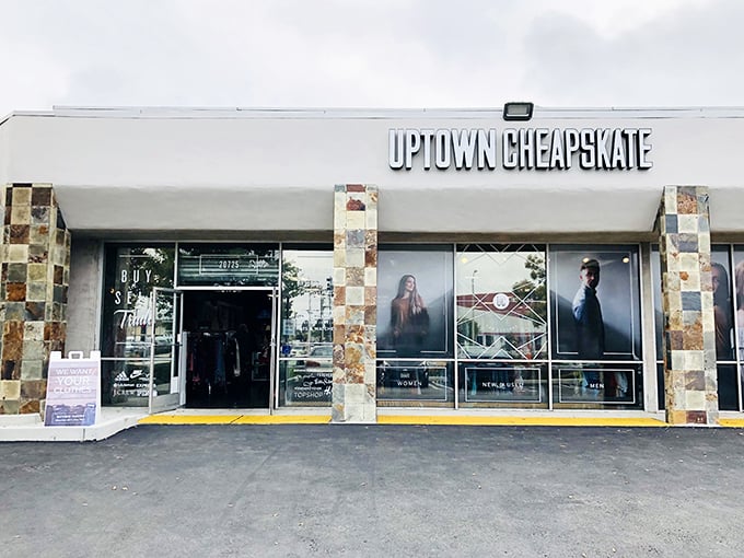 Uptown Cheapskate lives up to its name with a sleek, boutique-like facade. Secondhand shopping gets a stylish makeover here!
