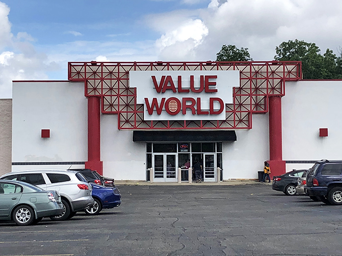 That bold red Value World sign isn't just advertising - it's practically shouting "bargain paradise ahead!"