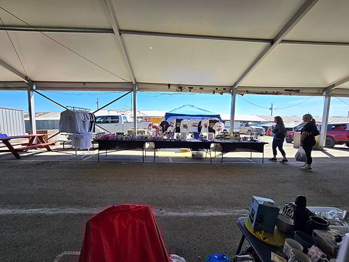 Browsing treasures under the big tent — where local finds and unique bargains come to life at the flea market.