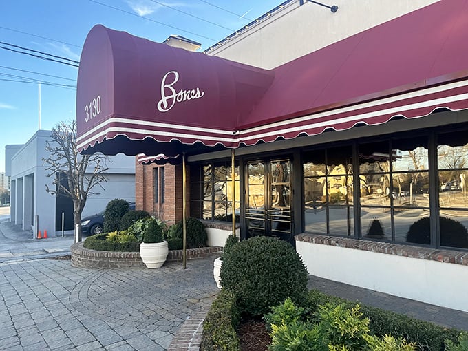 The elegant brick exterior of Bones hints at old-school steakhouse glamour – where martinis are cold and steaks are legendary.