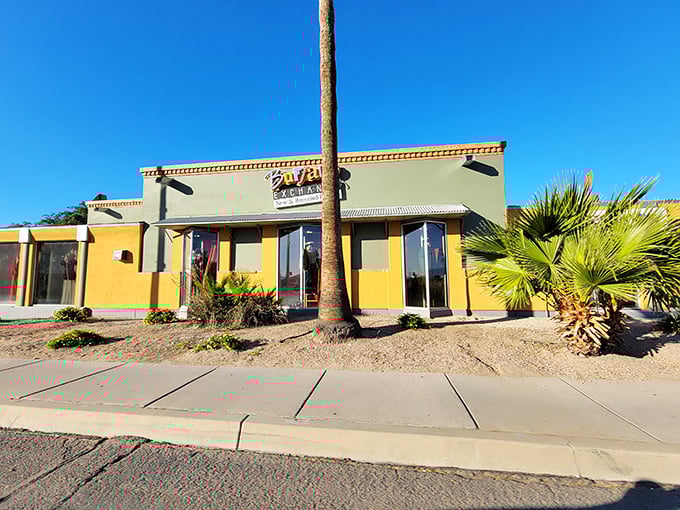 Palm trees and sunshine make even thrift shopping feel like a tropical vacation adventure.