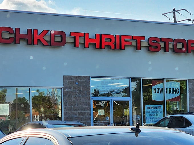 Sunshine and savings await under those bright red letters—thrifting with a purpose never looked so good.