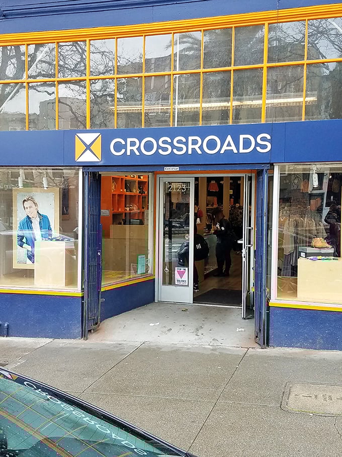 Those golden-framed windows aren't just for show—they're portals to a world of fashion finds.