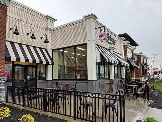Those black and white stripes aren't just stylish - they're leading you straight to donut paradise.