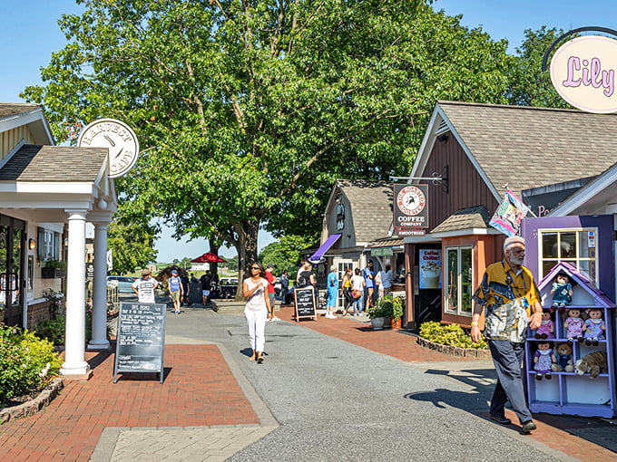 Main Street magic happens here, where horse-drawn carriages share the road like it's the most natural thing.