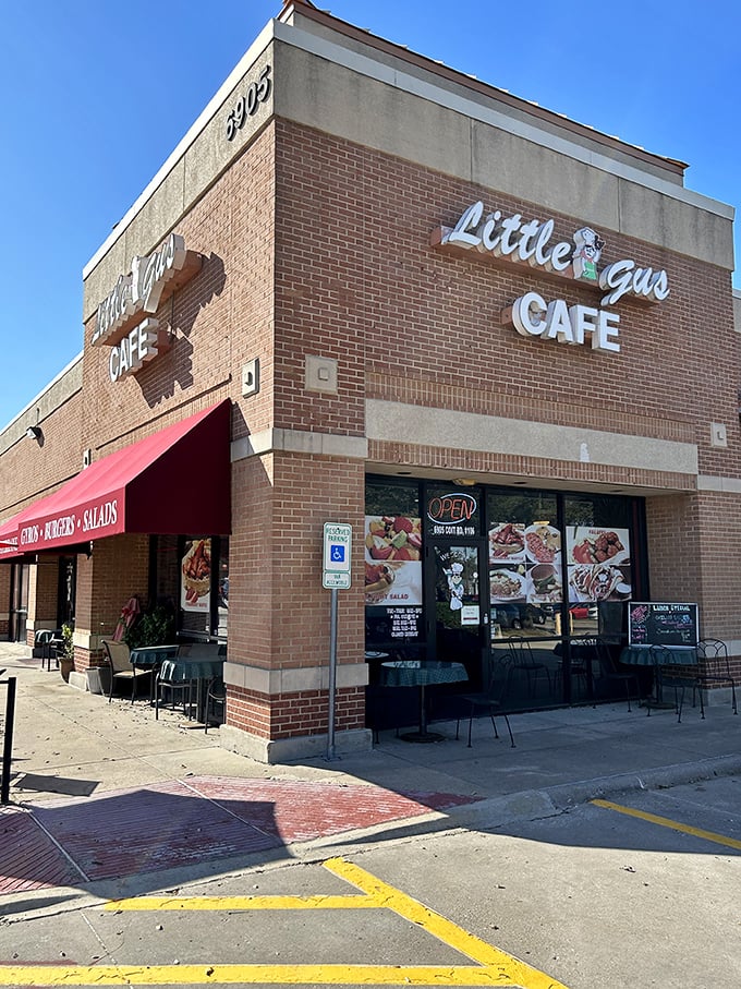 The brick facade of Little Gus Cafe houses a delightful culinary surprise – where American classics meet Mediterranean magic.