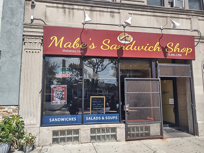 The welcoming storefront of Mabe's – where sandwich artistry happens daily behind those unassuming windows.