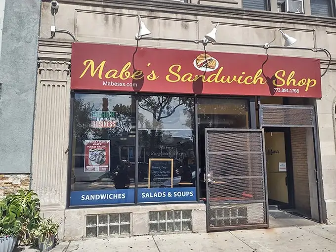 The welcoming storefront of Mabe's – where sandwich artistry happens daily behind those unassuming windows.
