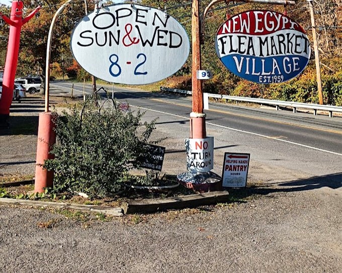 "Open Sun & Wed 8-2" – the sign that launches a thousand treasure hunts at New Egypt's quaint village market.