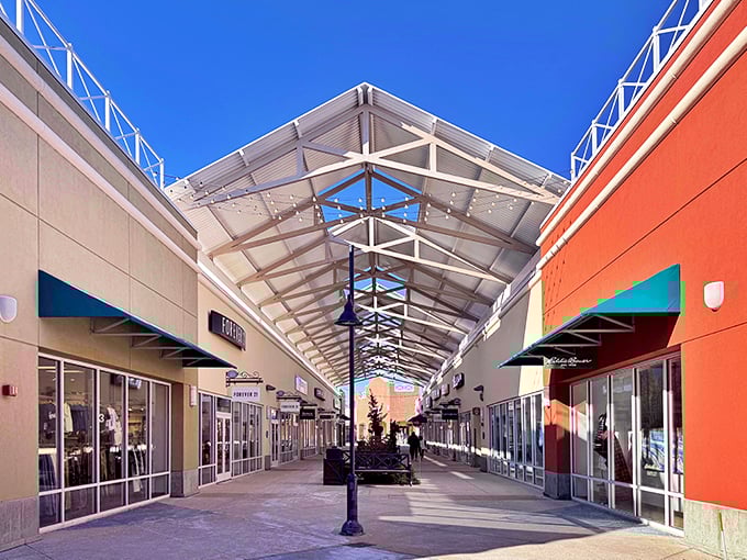 Those covered walkways promise comfort rain or shine, like having your cake and eating it too, shopping-style.