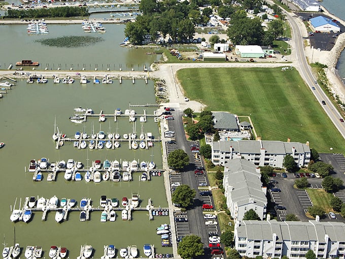 This aerial view captures why they call it the "Walleye Capital" – boats everywhere chasing dinner!