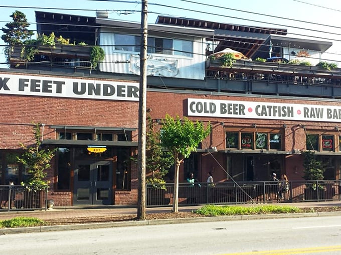 "Cold Beer, Catfish, Raw Bar" – Six Feet Under speaks the universal language of seafood lovers everywhere!