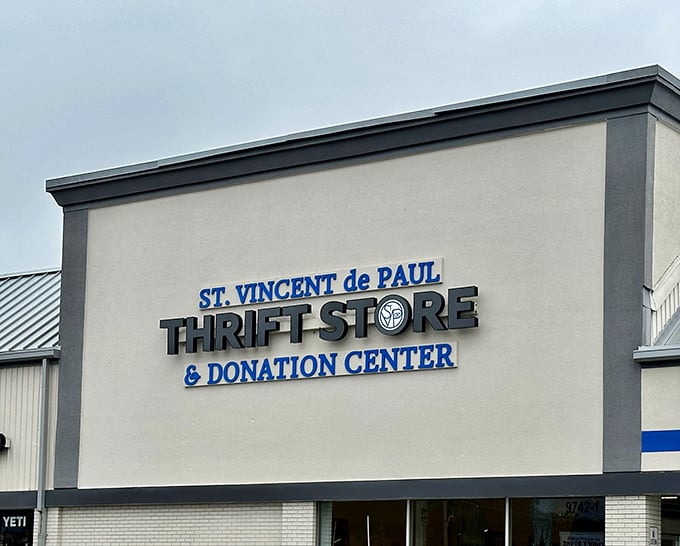 The sign says it all—not just a thrift store but a donation center too. Your shopping funds community support!