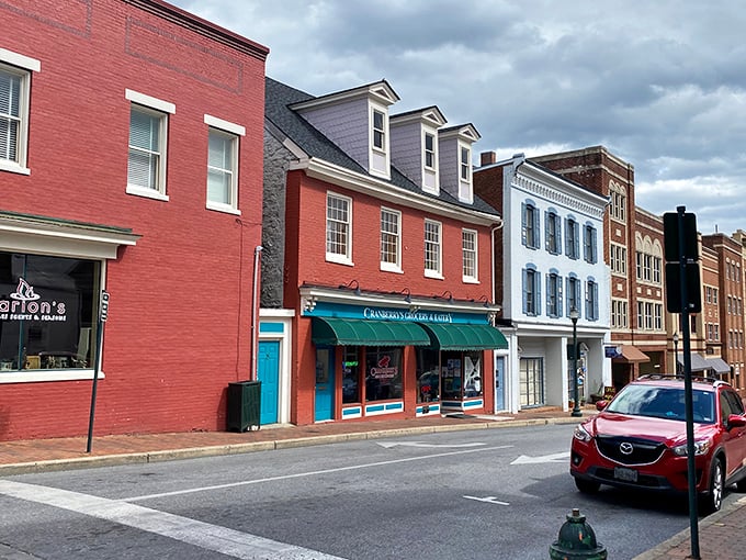 In Staunton, even the buildings dress in their Sunday best—that blue facade is winking at you like Paul Newman in his prime.