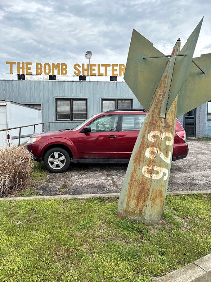 With its no-nonsense exterior and vintage missile fin out front, The Bomb Shelter doesn't just hint at its retro treasures—it announces them.