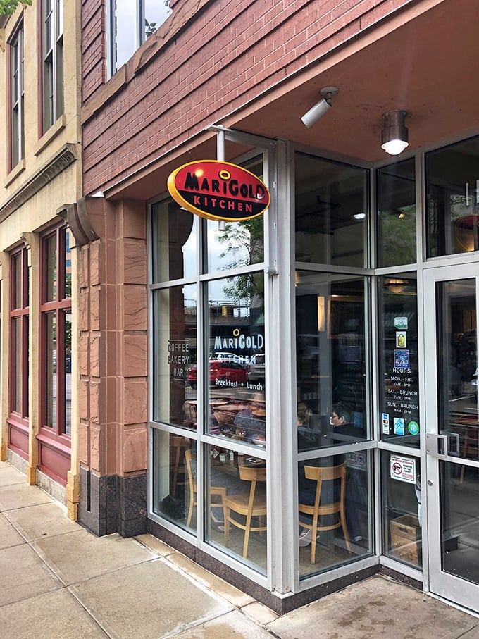 Bright windows and that cheerful Marigold sign promise good things for your taste buds. This corner of Madison knows how to start a day right.