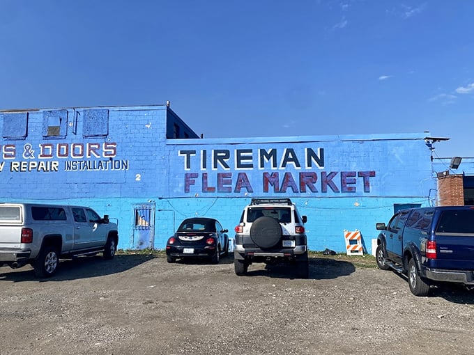 That brilliant blue exterior isn't just eye-catching—it's Tireman Flea Market's way of saying "extraordinary finds inside ordinary walls."