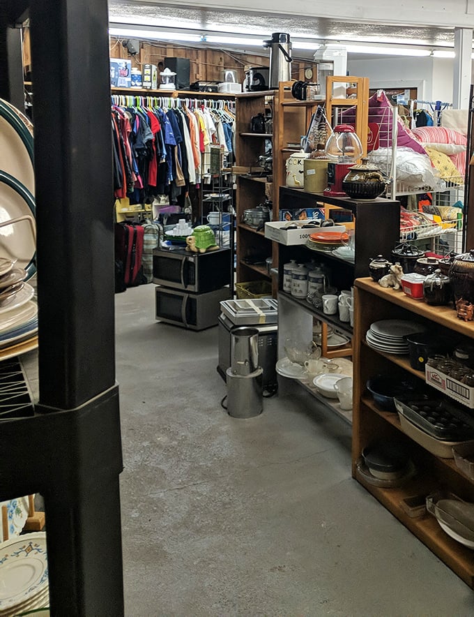 LEGO sets meet vintage fashion at Waldport's indoor market – proof that one person's castoffs become another's treasures.