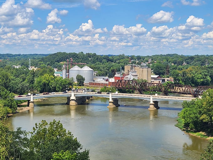 The Muskingum River flows past Zanesville like liquid tranquility, carrying away all your modern worries.