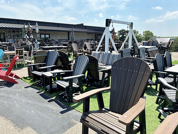 Adirondack chair heaven! Pick your color, plan your porch, and prepare for neighbors to suddenly want to visit more often.