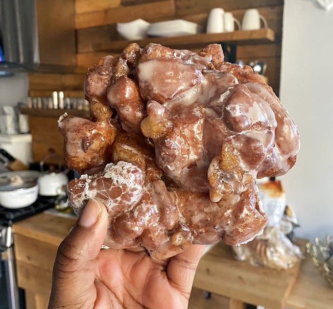 This apple fritter isn't just a donut—it's a monument to what's possible when passionate bakers reimagine classics without animal products.