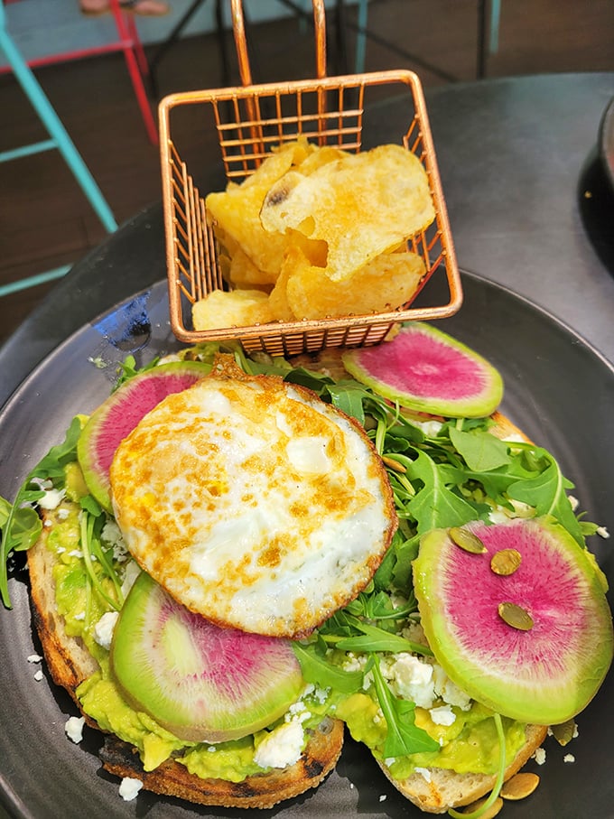 Not your mother's avocado toast! Those watermelon radishes add pops of color that make this dish Instagram-famous before the first heavenly bite.
