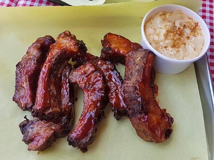 Glistening ribs that make vegetarians question their life choices. That smoke ring isn't just for show—it's the barbecue equivalent of a Michelin star.